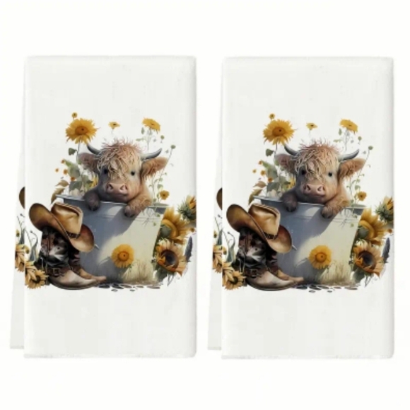 Kitchen | Set Of 2 Highland Cow Kitchen Towels | Poshmark